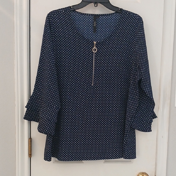 Cathy | Tops | Blue And White Ruffled Bell Sleeve Blouse | Poshmark